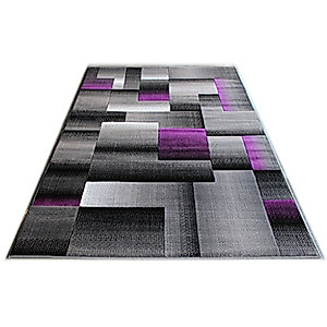 Masada Rugs, Modern Contemporary Area Rug, Purple Grey Black (5 Feet X 7 Feet)