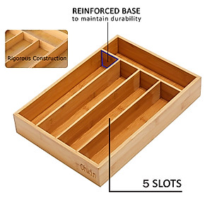 Ohwin Bamboo Drawer Organizers Kitchen Silverware Organizer with 5 Compartments, Flatware Drawer Organizer Tray - Bamboo Hardware Organizer Cutlery and Utensil Tray, Perfect for the Kitchen, Bathroom