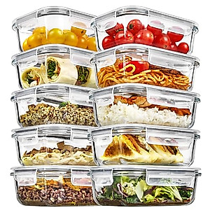 Vtopmart 10Pack 22oz Glass Food Storage Containers with Lids, Meal Prep Containers, Airtight Lunch Containers Bento Boxes with Snap Locking Lids for Microwave, Oven, Freezer and Dishwasher
