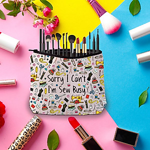 PWHAOO Funny Tailor Makeup Bag Sorry I Can't I'm Sew Busy Cosmetic Bag Knitting Cosmetic Bag Sewing Lover Gift (I'm Sew Busy B)