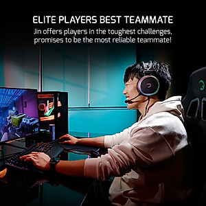 GAMEPOWER Jin USB Gaming Headset - 7.1 Virtual Surround Sound, Wired Led Headphones with 50MM Drivers, Comfort Design, 360 Spatial Audio, Noise Cancelling Mic for PC, PS4, PS5, Black