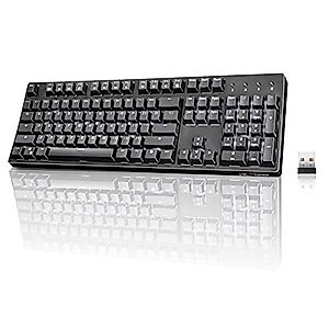 VELOCIFIRE Gaming Keyboard Mechanical, VM02WS 104-key Full Size Gaming Keyboard Ergonomic with Red Switches White Backlit & High Battery Lasting for Copywriters, Typists, Programmer(Black)