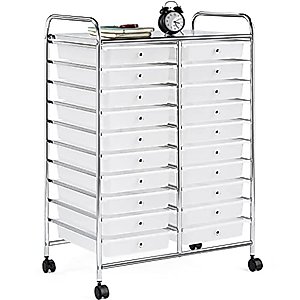 Yaheetech 20 Drawers Rolling Storage Cart Multipurpose Movable Organizer Cart Tools Scrapbook Paper Organizer on Wheels, White
