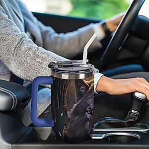 40 Oz Vacuum Tumbler with Deep Blue Handle Leakproof Insulated Tumbler Wolves And Dream Catchers Stainless Steel Travel Mug with Lid And Straw Coffee Cup Cute Water Bottles Cup Holder Friendly