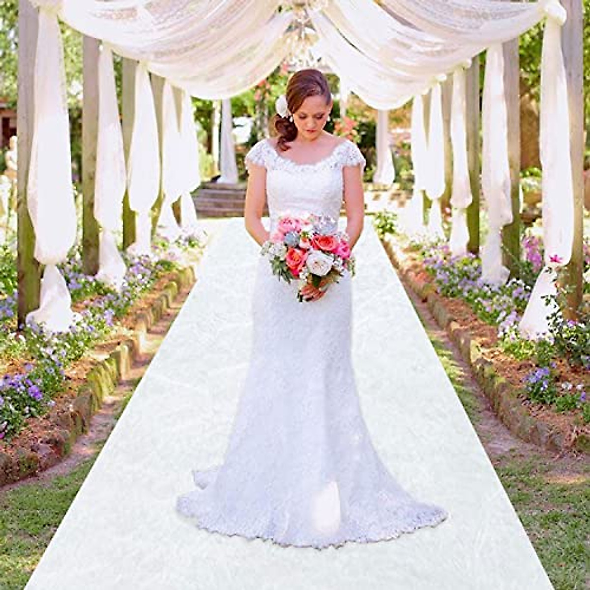 MODFUNS White Wedding Aisle Runner Outdoor Velvet Aisle Runner for Wedding Ceremony 4FTx20FT Carpet Runner with Carpet Tapes Bride Floor Carpet Runner Decorated Aisle Runway for Prom Party Beach