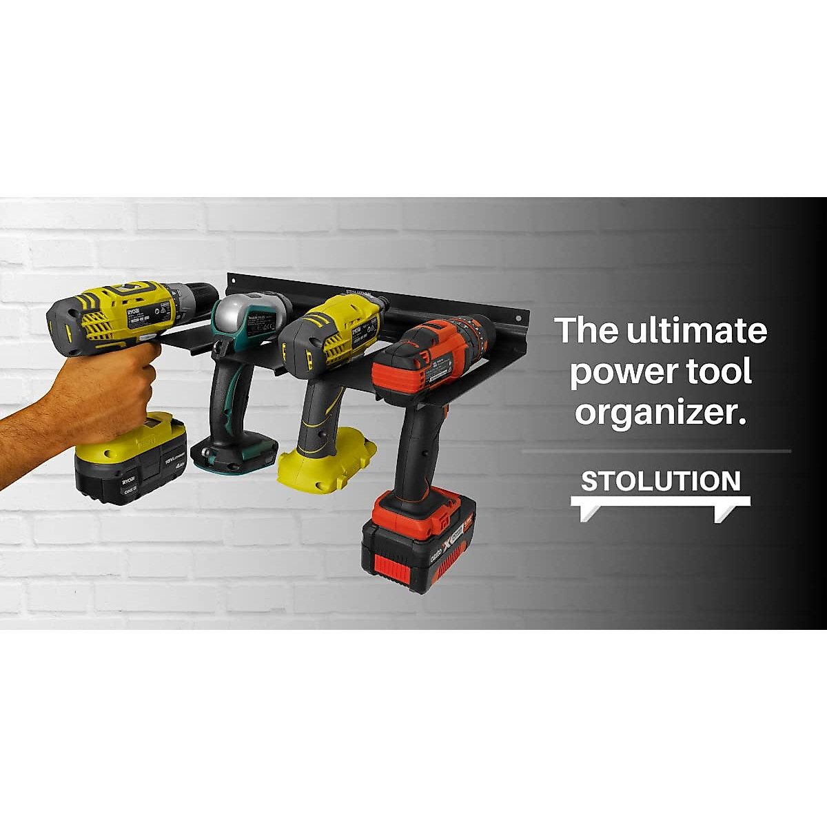 STOLUTION Drill Storage Rack | Holds 4 Drills | Heavy Duty & Sturdy | Wall Mounted Organizer for Garage, Shed, Workshop, Home, Shop | Easy to Install (Power Tool Organizer, Power Tool Rack)