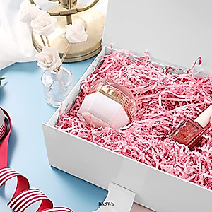 BLK&WH Gift Box with Ribbon 9x6.5x3.8 Inches, White Magnetic Gift Box for Presents, Bridesmaid Proposal Box, Gift Box with Lid (Glossy White)