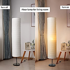 Modern Floor Lamp, Dimmable 3 Levels Brightness Paper Tall Lamp Standing Lamps with Lampshade, 55'' Minimalist Floor Lamps for Office, Kids Room, Reading, Home Decor (White)