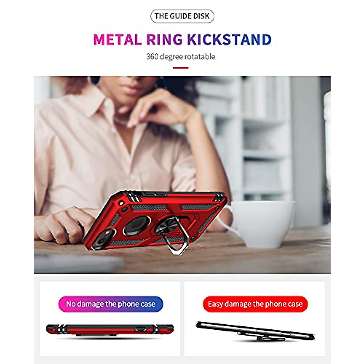 SunRemex Compatible with iPhone 8 Case iPhone 7 Case iPhone 6 Case iPhone 6s Case with Tempered Glass Screen Protector Military-Grade Protective Phone with Kickstand for iPhone 6/6s/7/8 (Red)