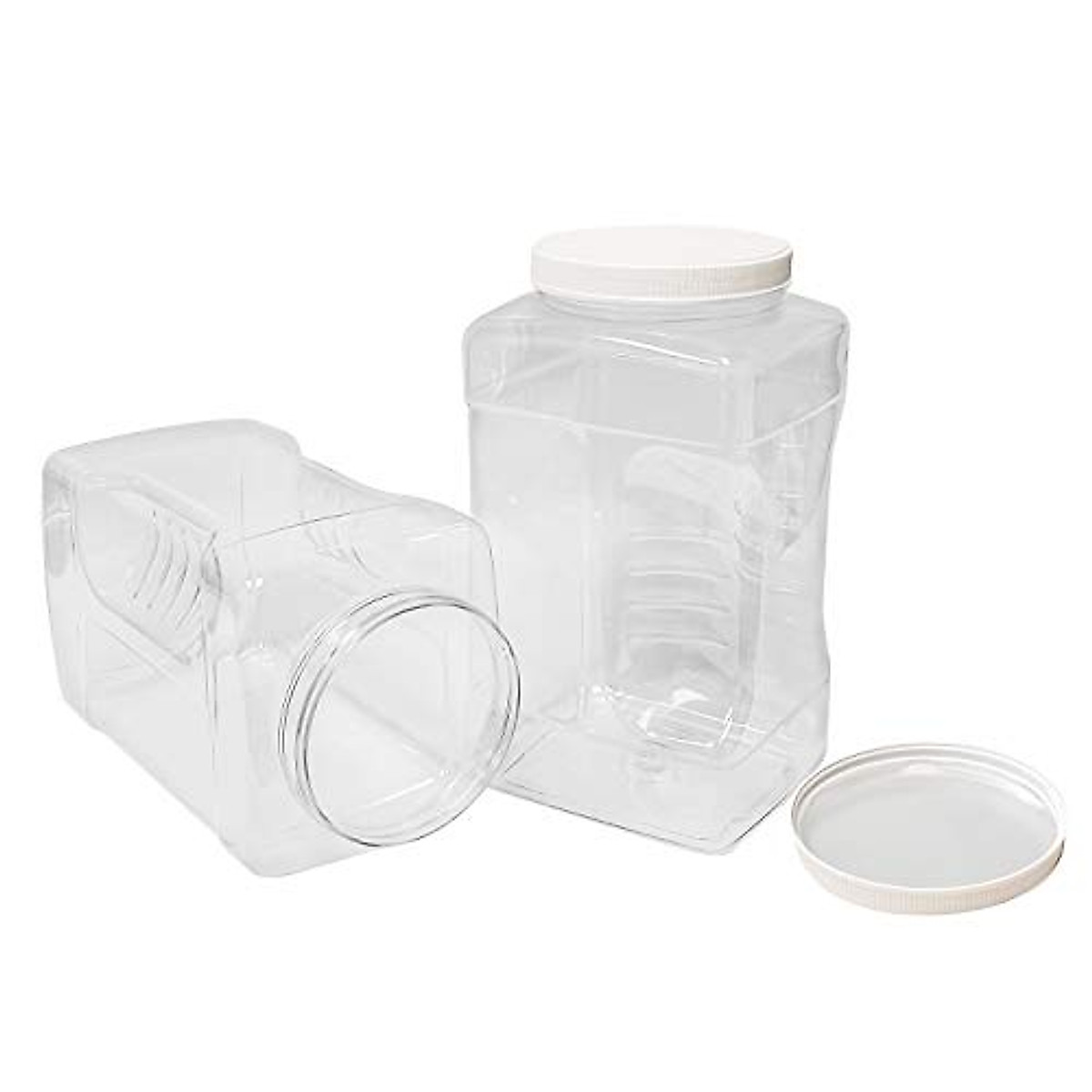 ljdeals 1 Gallon Clear Plastic Storage Containers Grip Jars, Wide Mouth Square Canisters, Pack of 2, BPA Free, Food Safe, Made in USA