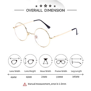 Kursan Small Round Clear Lens Glasses Non Prescription Circle Metal Frame Eyewear (Gold)