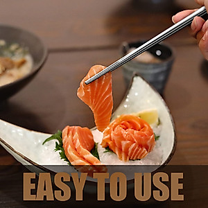 Poipoico Metal Chopsticks Reusable Stainless Steel Chopsticks Dishwasher Safe, Square,Laser Non-Slip Reusable Chop Sticks Metal For Food&Cooking All In A Gift Box(Black & 5 Pairs)