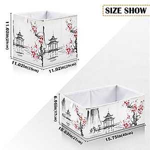 RunningBear Japanese Cherry Blossms Storage Basket Storage Bin Square Collapsible Toy Boxs Cloth Baskets Containers Organizer for Office Outside Cars
