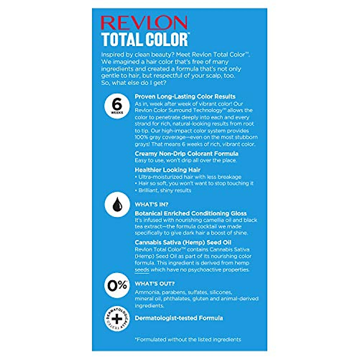 Revlon Permanent Hair Color, Permanent Hair Dye, Total Color with 100% Gray Coverage, Clean & Vegan, 30 Darkest Brown, 3.5 oz