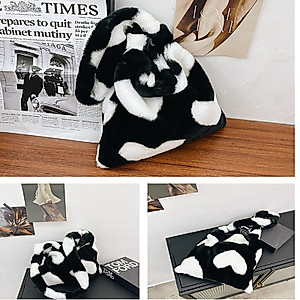 SUVIA Women Girls Fluffy Plush Shoulder Bag Large Cute Fashion Flower Handbag Soft Warm Dating Shopping Underarm Purse (B: White Hearts), medium