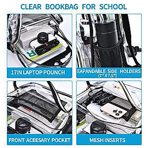 BYXEPA Clear Backpack Heavy Duty 17in TPU See Through Transparent Backpack with Reinforced Strap & Large Capacity for Girls Women School College Workplace Security - Lavender