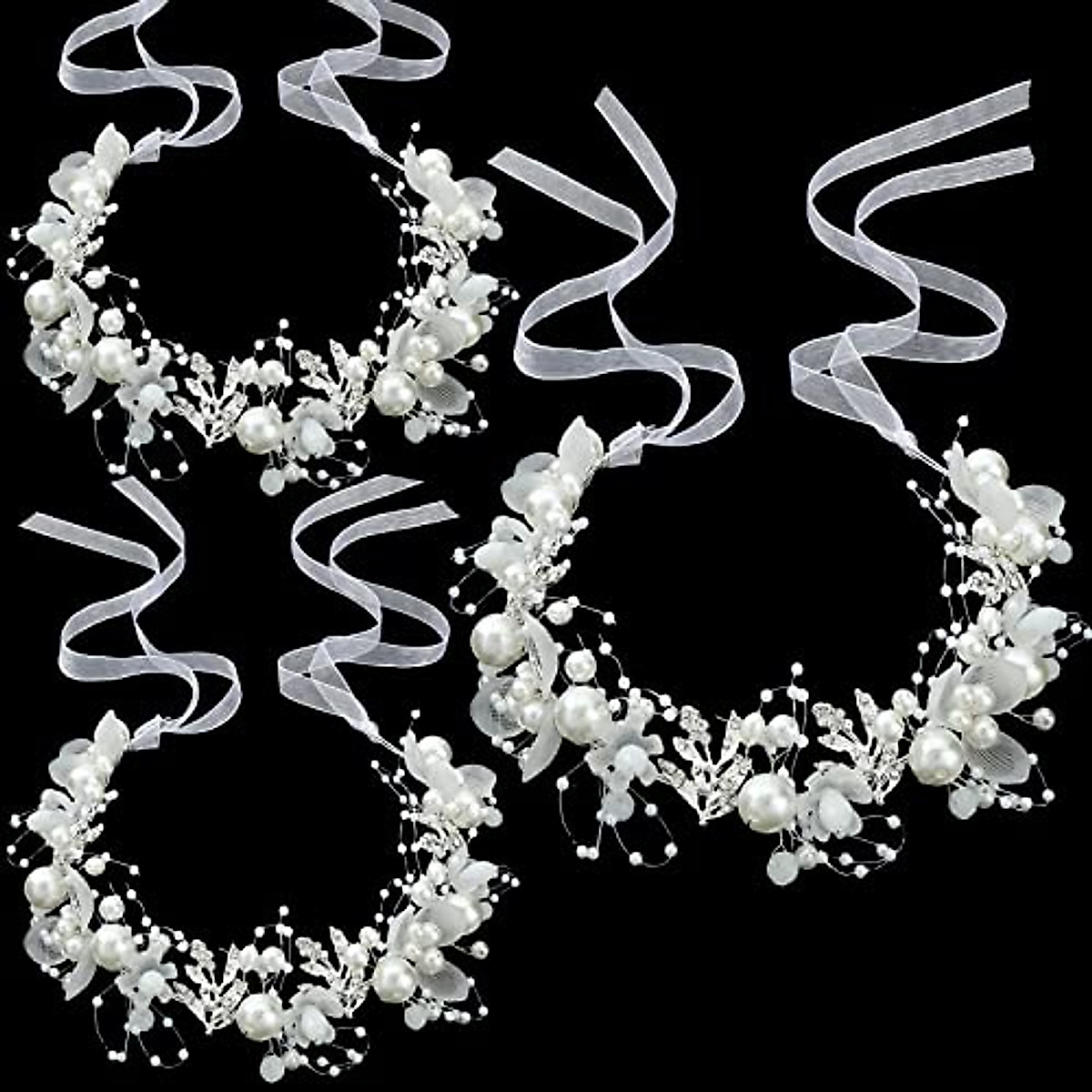 Yinder 3 Pcs Flower Headpiece Hair Accessories for Wedding Flower Headband Flower Crown Floral Tiara Rhinestone Pearl Headband for First Communion Prom(Silver)
