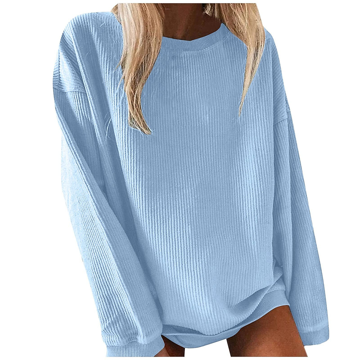 Oversized Sweatshirt Women Pullover Tops, Fall Tops Ladies Fashion Clothes Crewneck Long Sleeve Drop Shoulder Pullover 01-Blue,Small