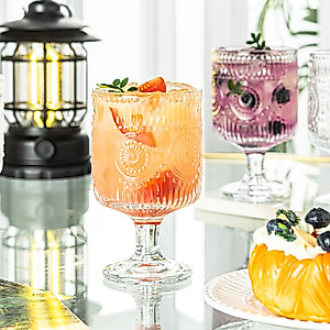 Set of 8 Romantic Vintage Goblet glassware, Charming Embossed Floral Cocktail Glasses Set, Mixed Drink Glasses, for Bars, Restaurants, Party, and Elegant Dinners, 8 oz Wine Glasses