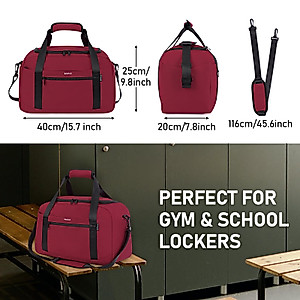 ECOHUB Small Gym Bag 15 inch Mini Travel Duffel Bag with Wet Pocket & Shoes Bag Underseat Carry On Lightweight Waterproof Personal Item Bag Red (Patent Pending)