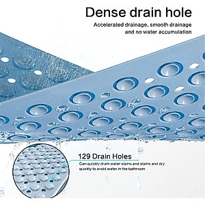 Shower and Bathtub Mat 27.5×14.2in, Rubber Non-Slip Shower Mat for Elderly & Kids , bathtub mat non slip with Drain Holes &Suction Cups, Bath Mat for Bathroom and Tub, Machine Washable, Grey