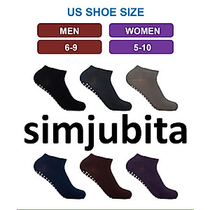 simjubita Non Slip Socks, Anti Skid Socks with Gripper Gel for Home, Hospital, Yoga, Pilates, Barre, Elderly, Pregnancy, 4 Packs, Size 5.5-9.5