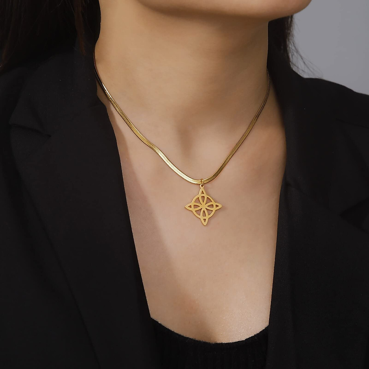 Wicca Witch Knot Pendant Necklace Celtics Amulet Stainless Steel Snake Chain Choker Pagan Witchcraft Luck Jewelry