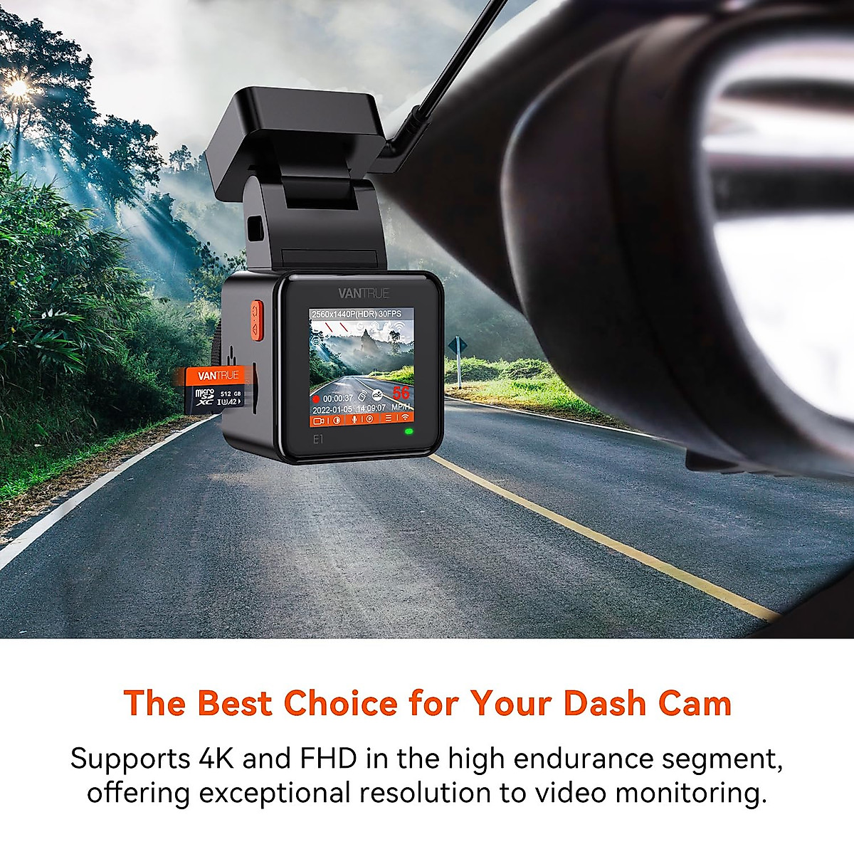 Vantrue 512GB microSDXC UHS-I U3 4K UHD Video High Speed Transfer Monitoring SD Card with Adapter for Dash Cams, Body Cams, Action Camera, Surveillance & Security Cams