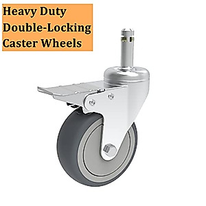 RILIDRI 4-Inch Swivel Stem Caster, 7/16-Inch Stem Diameter Rubber Wheel, Heavy Duty TPR Replacement Wheels for Rubbermaid Mop Bucket Cart Grill Casters - 4 Pack (2 Brakes 2 Swivel)