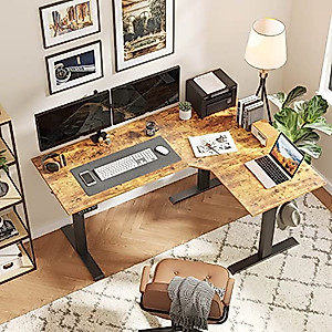 BANTI Triple Motors 63" L Shaped Standing Desk Height Adjustable, Electric Stand up Corner Desk, Sit Stand Home Office Desk Computer Workstation with Memory Preset, Rustic Brown Top