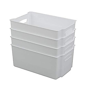 Morcte 4-Pack Plastic Stackable Storage Bin, White Stacking Storage Basket