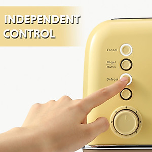 BUYDEEM DT640 4-Slice Toaster, Extra Wide Slots, Retro Stainless Steel with High Lift Lever, Bagel and Muffin Function, Removal Crumb Tray, 7-Shade Settings,Mellow Yellow