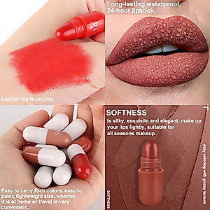 evpct 18Pcs Mini Pills Lipstick Capsule Set for Women Waterproof Long Lasting Deep Red Matte Small Magic Permanent Lipstick 24 Hour Lipstick Bulk Samples Sampler labiales mate 24 horas originales 01
