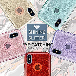 MATEPROX iPhone Xs/X Pink Glitter Bling Sparkle Case for Girls & Women - 5.8" Bumper, Shock-Absorbent