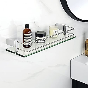 PEVSCO Shower Soap Holder Wall Mounted Lavatory Glass Bathroom Shelf 1 Tier Tempered Glass Bathroom Shelf Shower Shelves Rectangular Shower Storage Bathroom Organizers (Color : Brushed Nickel 50cm)