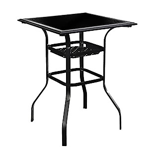 LOKATSE HOME Patio Bar Height Outdoor Table Bistro Square Outside High Top with 2-Tier Metal Frame (27.6"x 27.6"x 36.2"H), Black