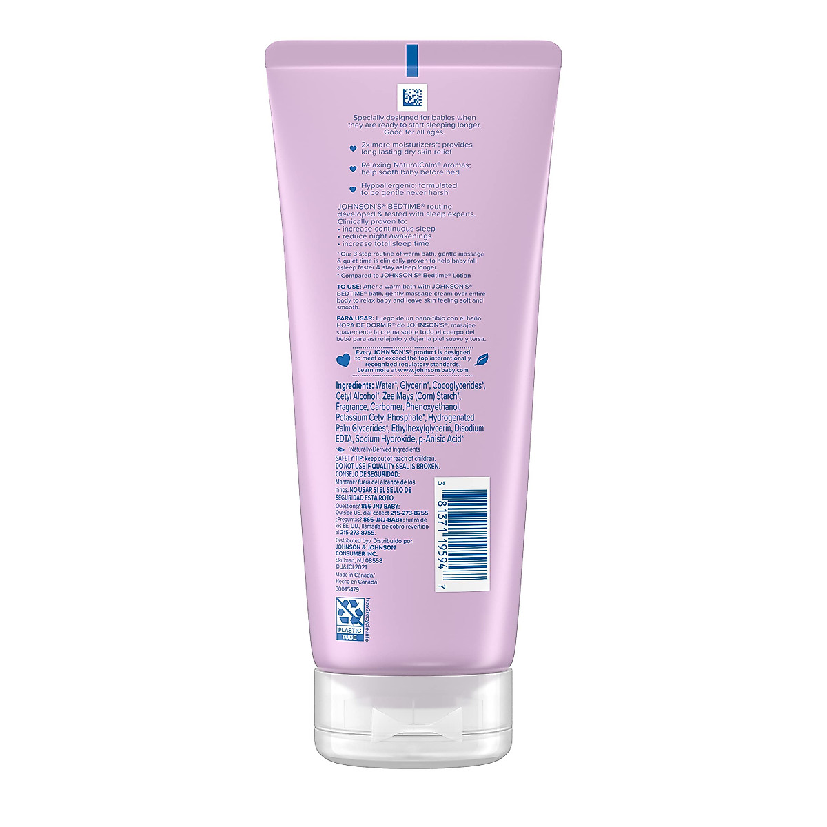 Johnson's Baby Bedtime Moisturizing Body Cream, Relaxing Aromas, Night Time Baby Massage Cream for Dry Skin Relief, Hypoallergenic, No Parabens, Phthalates or Dyes, 8 fl. oz