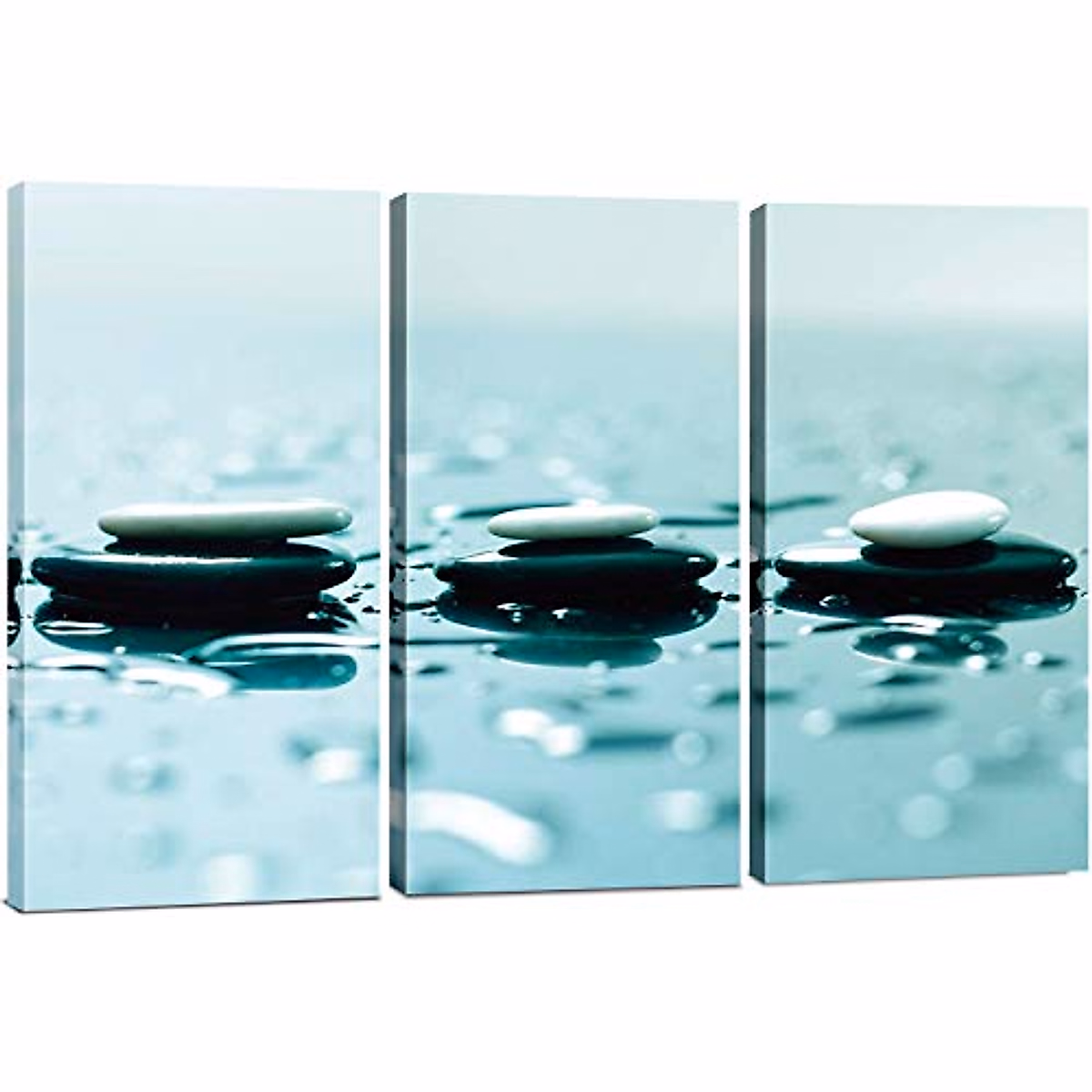 Zen Wall Art Decor - Decorative, 24x36 Relaxing Grey Stones Canvas Art Picture 3 Piece Set - Gray Three Panel Artwork Print for Living Room, Bathroom, Spa, Kitchen, Bedroom, Office & Home Decor Gift