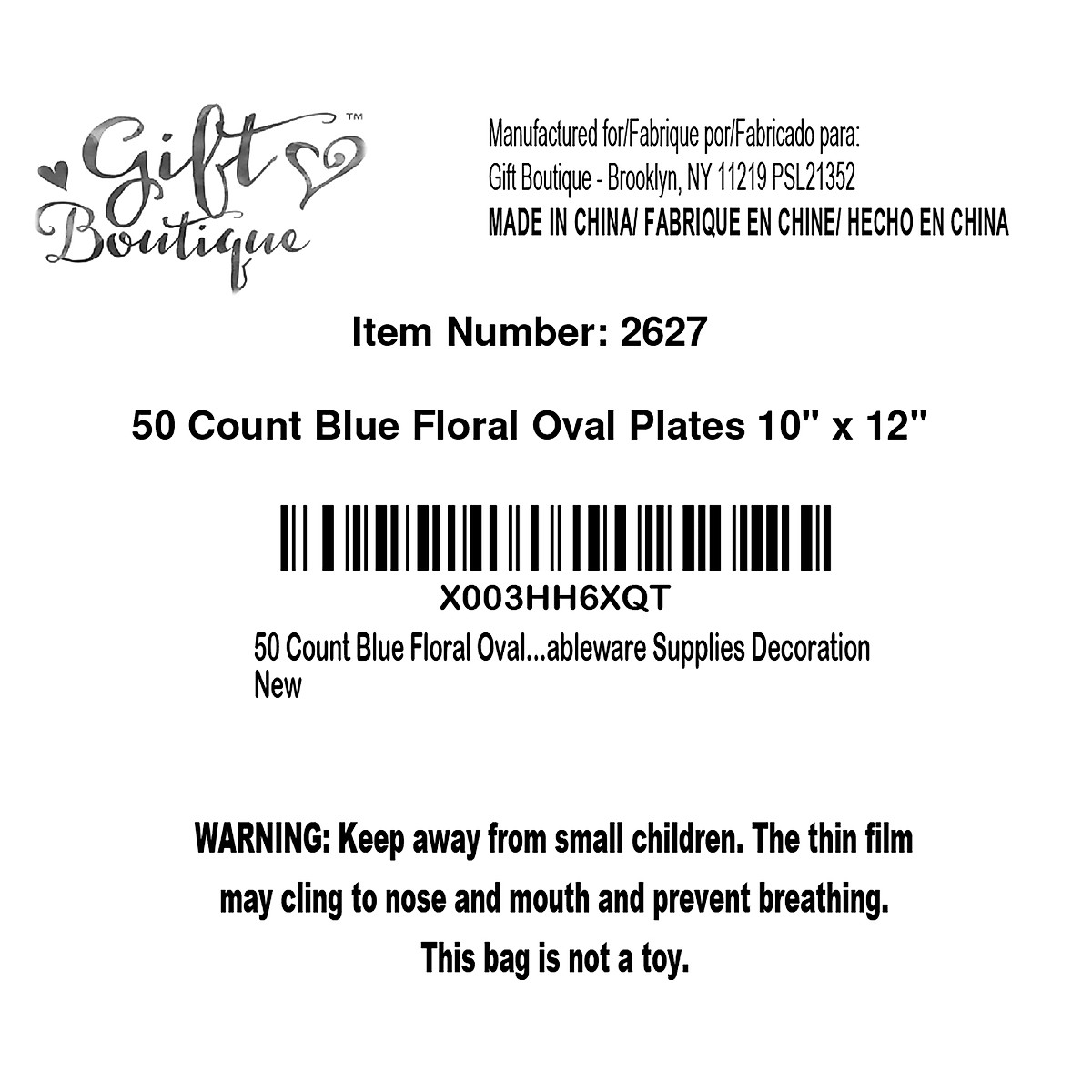 Gift Boutique 50 Blue Floral Oval Paper Plates 10" X 12" Large Disposable Platters Spring Summer Flowers Serving Dish Tray for Birthday Party Supplies