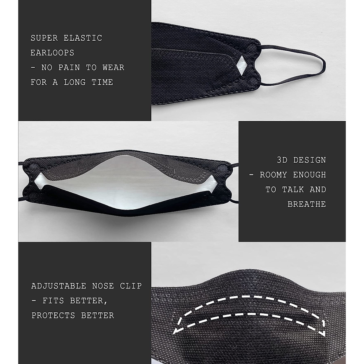 Borje KN95 Face Masks, 100 Pcs Disposable Face Masks, Black Mask Against PM2.5 from Fire Smoke & Dust Filter Efficiency 95%