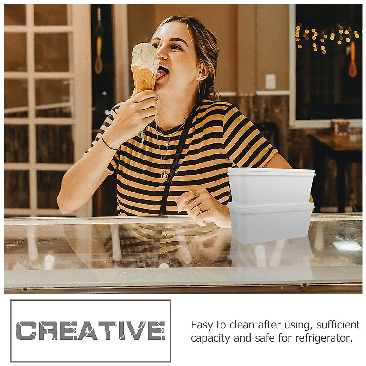 MAGICLULU 3pcs Ice Cream Box Ice Cream Holder Dessert Storage Tubs Ice Cream Accessories Fruit Containers with Lids Containers for Fruit Soup Freezer Organizer White Household Pp