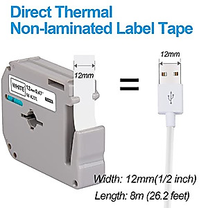 Hehua Compatible M-K231 Label Tape Replacement for Brother P-Touch M Tape MK 231 MK231 M231 12mm 0.47" Black on White, Work with Brother Ptouch PT-M95 PT-90 PT-70 PT-65 PT-45 Label Maker, 8-Pack