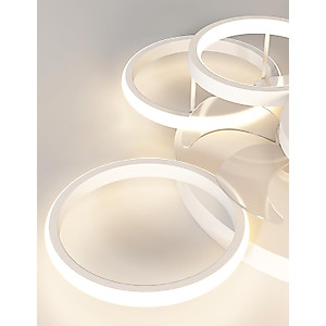 Anyeark Low Profile Ceiling Fan with Light Modern, Bedroom Ceiling Smart Fan with LED, Fandelier Ceiling Fan Flush Mount 25.6-inch, 3000K-6500K Stepless Color Change, Assembly Required (White)