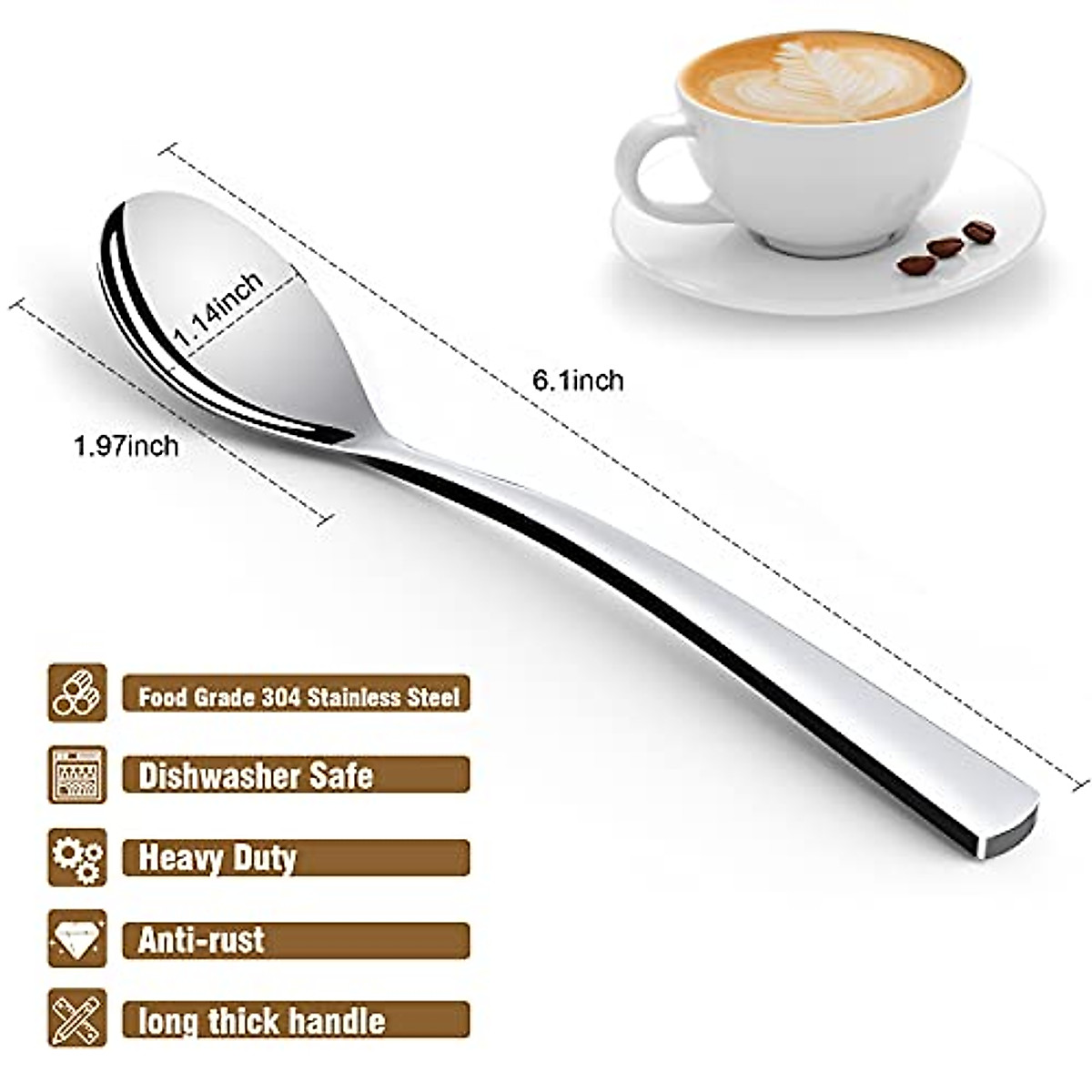 Coffee Spoons ,4-Piece GLAMFIELDS Teaspoons with a Long Handle, 6.1"Demitasse Espresso Spoons Set Food Grade Stainless Steel Small Serving Spoons for Dessert