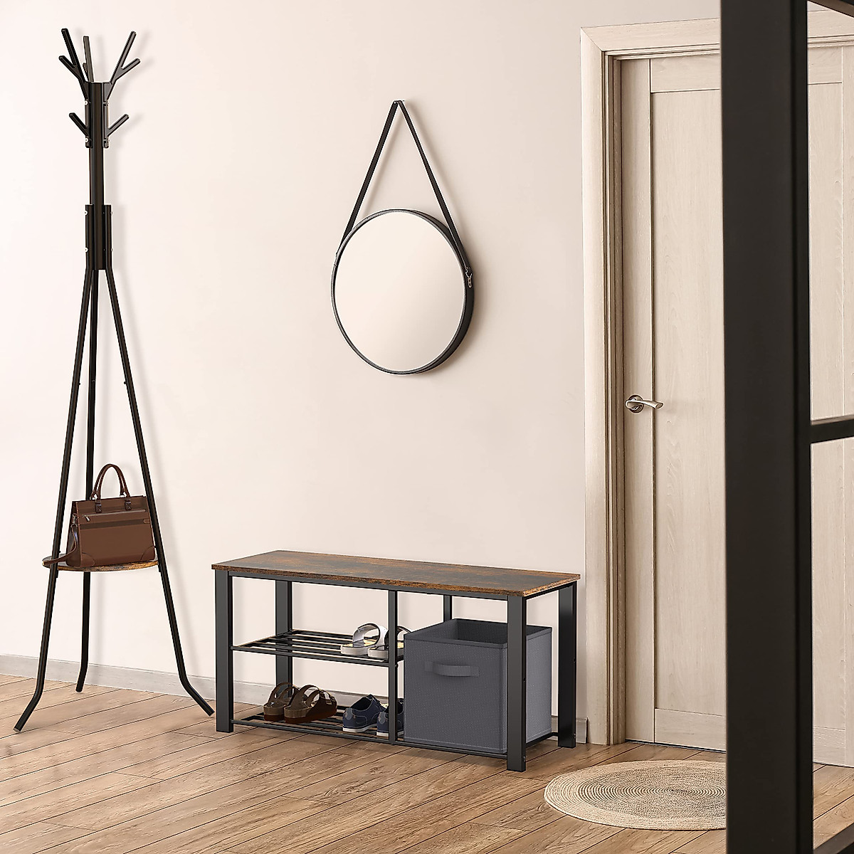 Simple Houseware 2 Tier Wood Top Shoes Bench, Rustic Brown