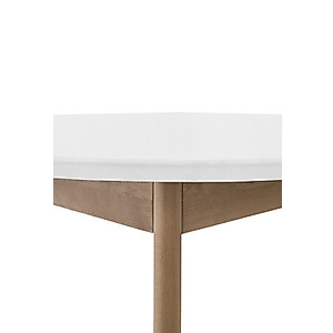 DAIVA CASA Orion Round Table for 4 Person - Birch Solid Wood Kitchen & Dining Room Furniture - Mid Century Modern Scandinavian Style – White Brown Table 37 inch