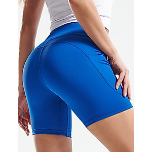 CADMUS High Waist Yoga Shorts for Women Workout Running Shorts Naked Feeling Biker Shorts Tummy Control Deep Pockets, Blue, S