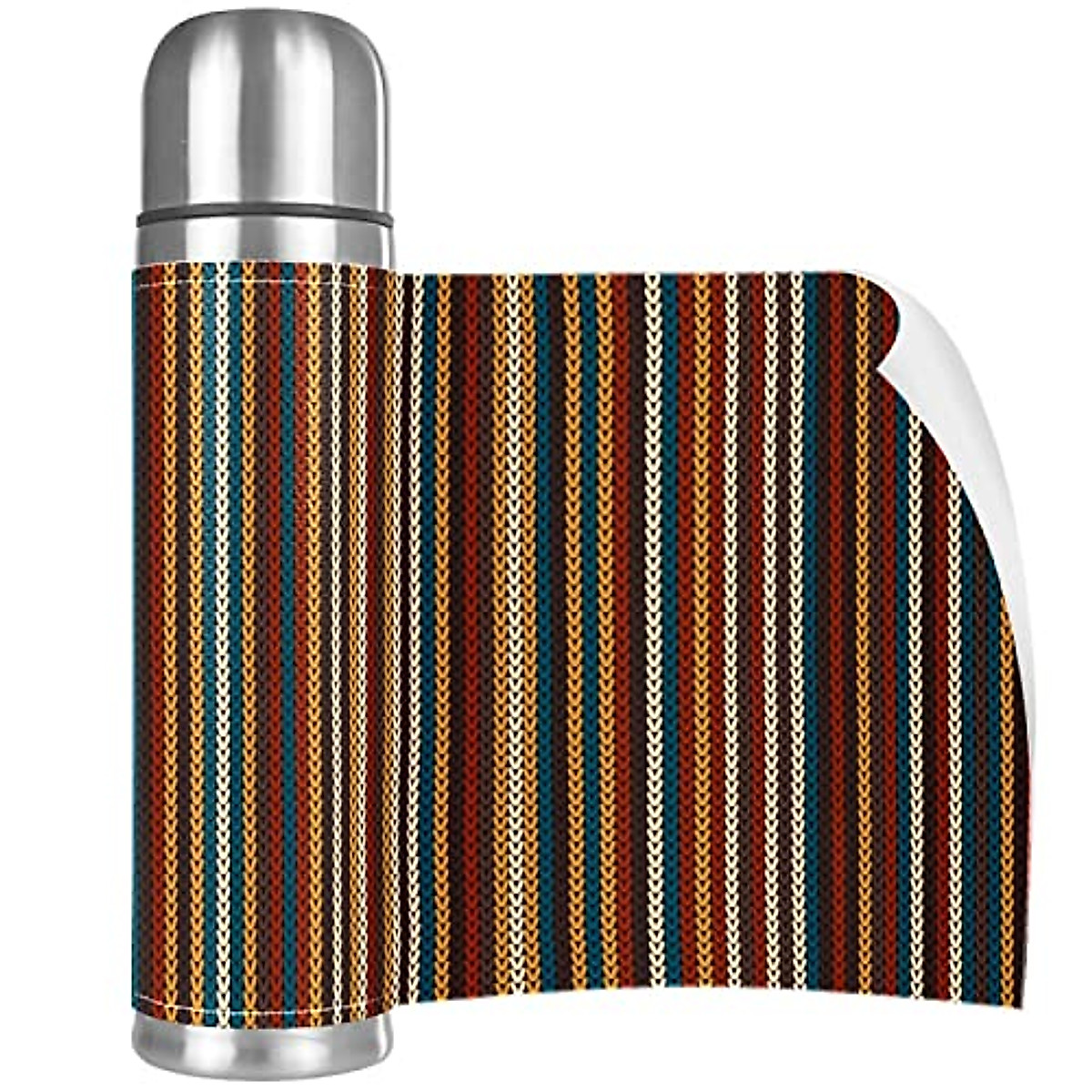 Retro Stripe Boho Stainless Steel Coffee Thermos, Double Walled Insulated Water Bottle for Outdoor Sports, Office, Car (17 OZ/500ML)