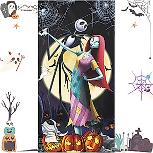 Nightmare Party Door Decorations, Christmas Door Banner Halloween Party Door Cover Welcome Door Sign Backdrop for Kids Birthday Party Supplies Halloween Decorations, 70.8 x 35.4 Inch