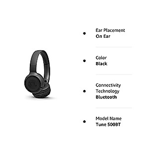 JBL Tune 500BT Wireless On-Ear Headphones - Black (Renewed)